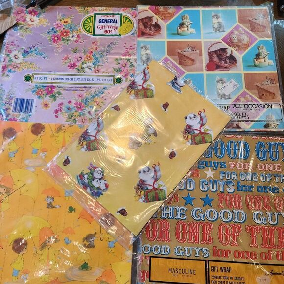 Party Supplies | Vintage Mixed Lot 5 Gift Wrapping Paper Pack Various ...